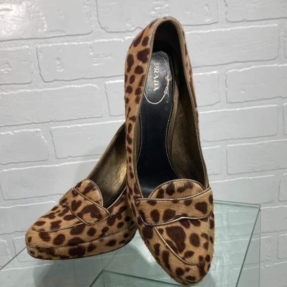 Prada | Shoes | Prada Leopard Print Heels Calf Hair Pumps Size 38 ...